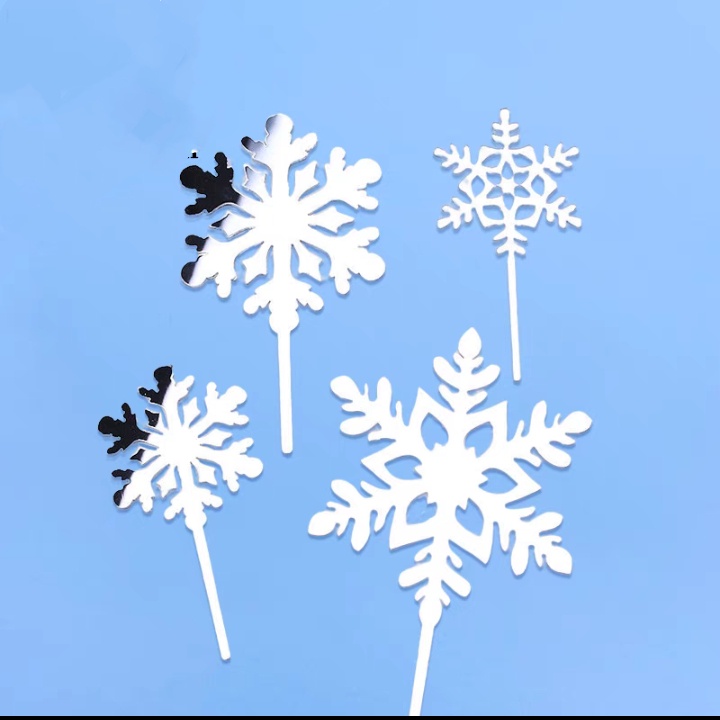 Ins Merry Christmas Frozen Snowflake Mirror Acrylic Cake Topper Baking