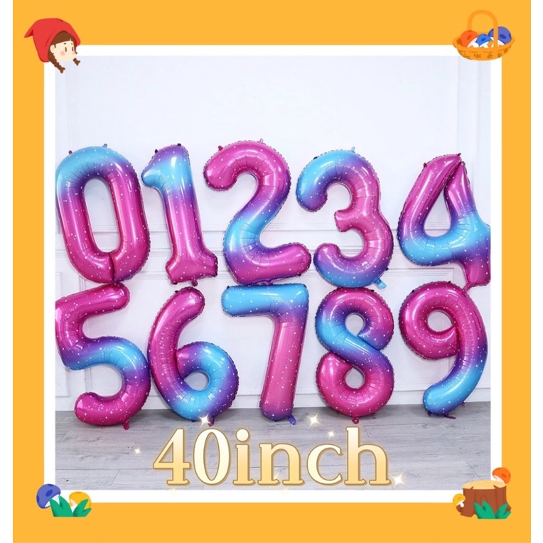 40Inch Numbers Balloon Party Decorations Star print Rainbow Gradient ...