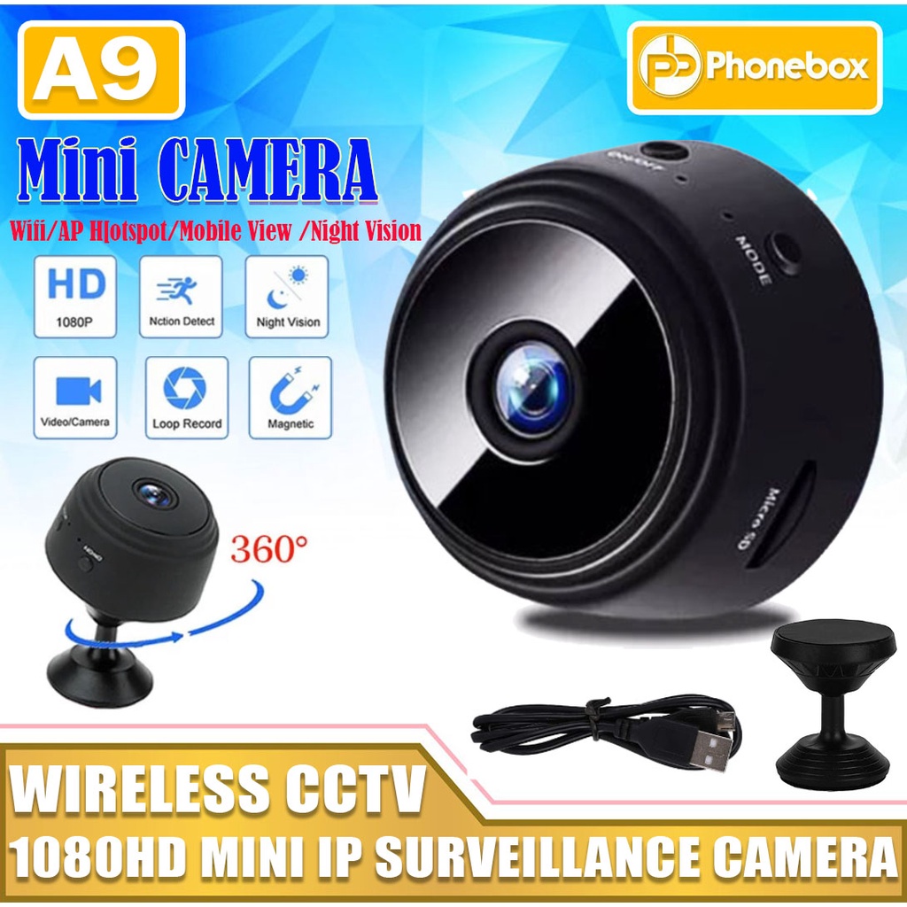 PHONEBOX A9 mini camera CCTV camera wifi connect to cellphone 1080P HD ...