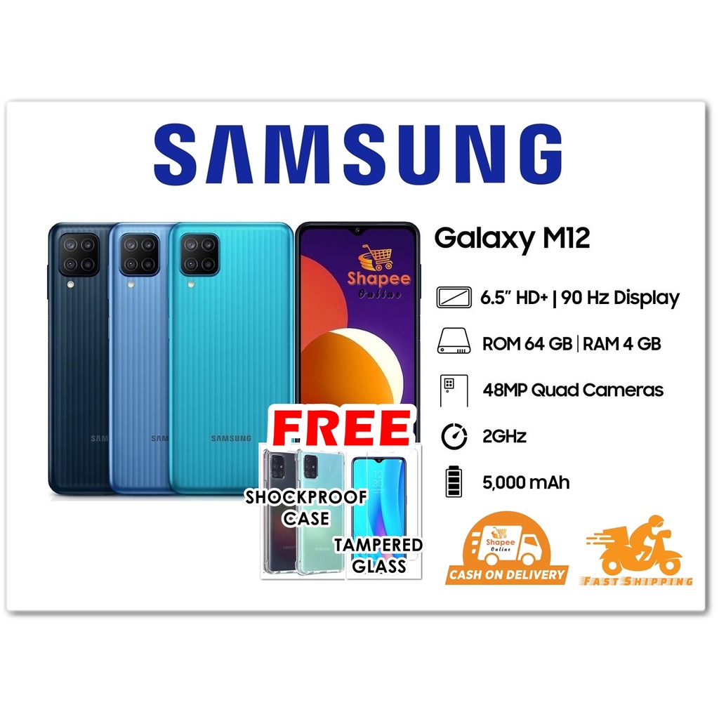 Samsung Galaxy M12 4GB RAM + 64GB ROM Android Smartphone FREE Casing ...
