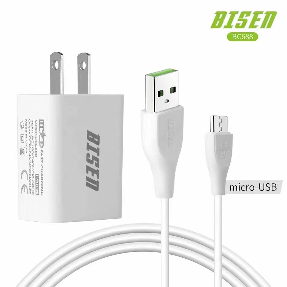 BISEN BC688 2.4A Max Fast Charger USB to Micro TypeC Mini Universal ...