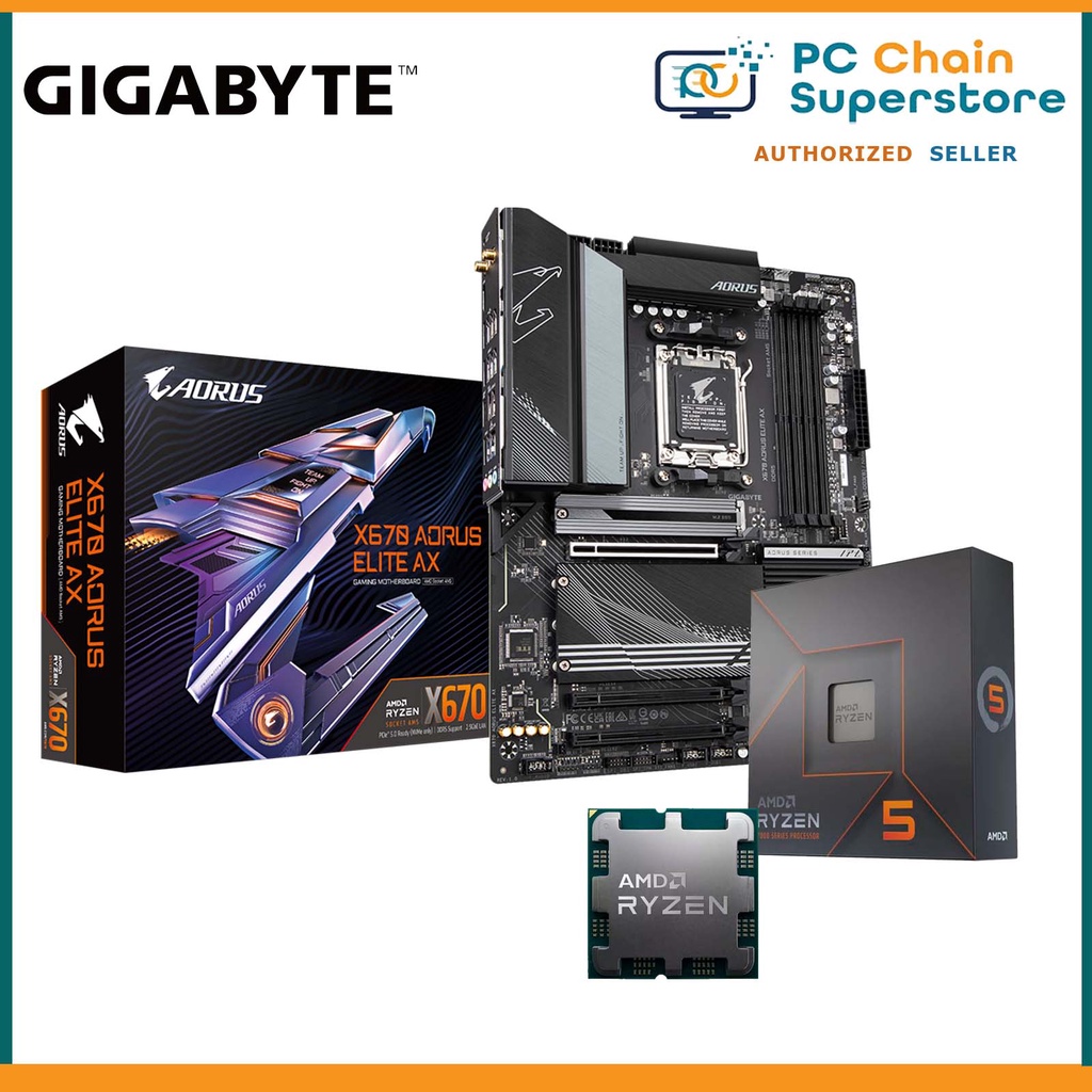 (Bundle) AMD Ryzen 5 7600X AM5 Processor + Gigabyte X670 Aorus Elite AX ...