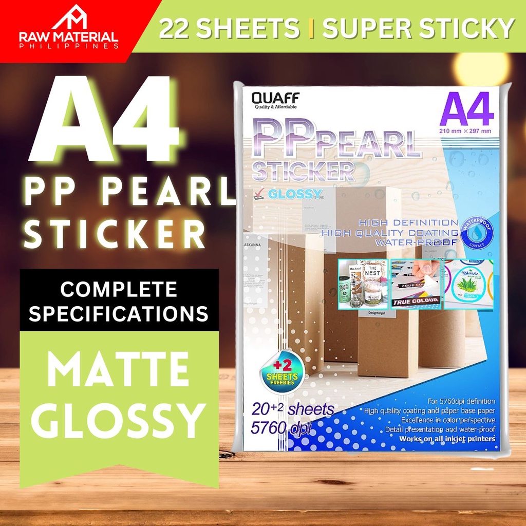 Quaff PP Pearl Sticker Waterproof A4 Matte / Glossy (20+2 Sheets) High ...