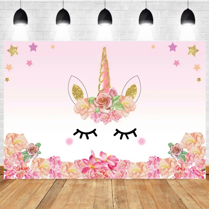 1pcs Unicorn Birthday Backdrop Happy Birthday Photo Background Girls Unicorn Birthday Party ...