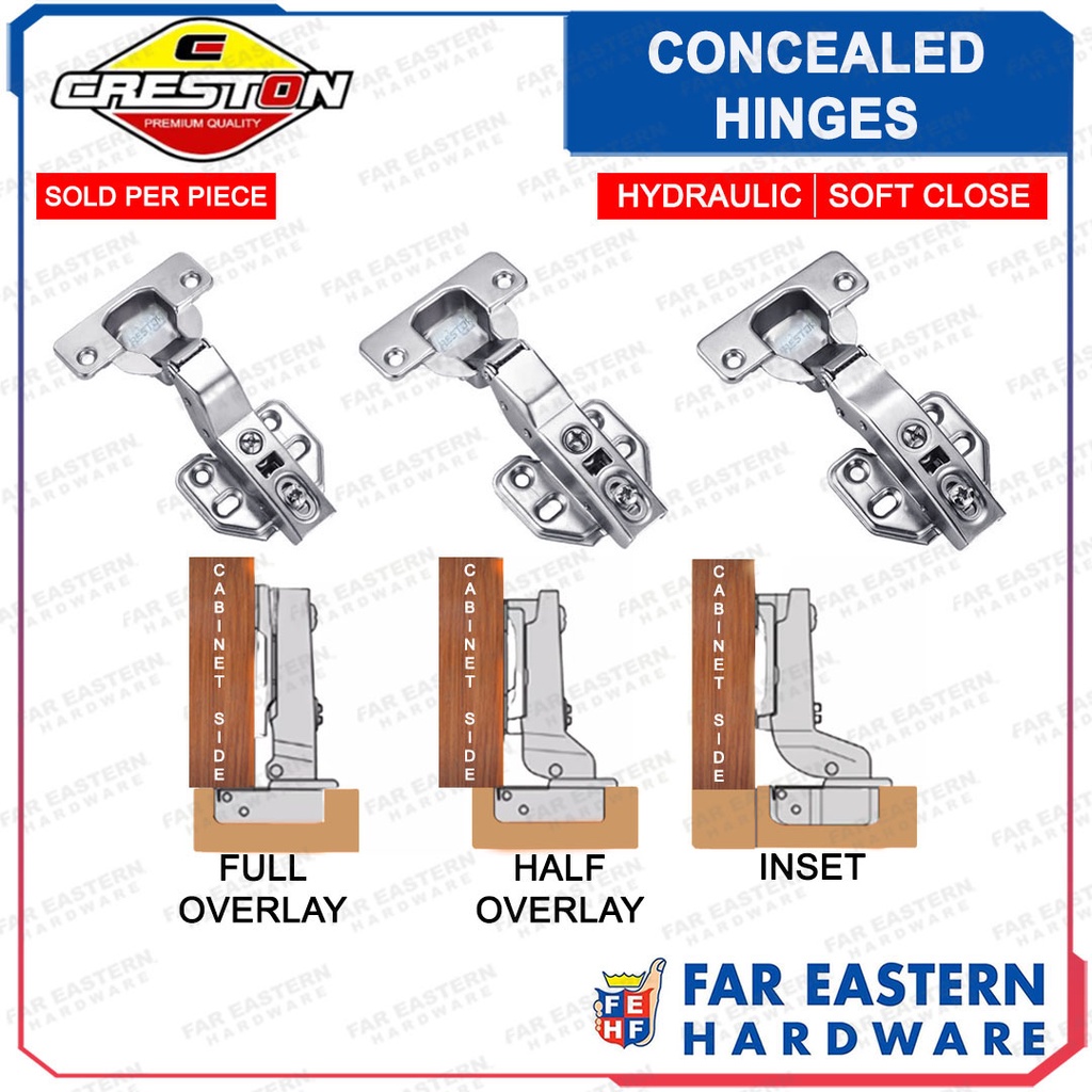 CRESTON Concealed Hinges Soft Close Hydraulic Full | Half Overlay ...