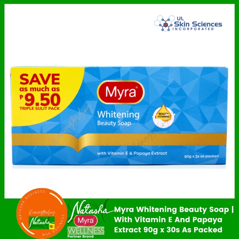 MYRA WHITENING BEAUTY SOAP WITH VITAMIN E AND PAPAYA EXTRACT 90G X 3 ...