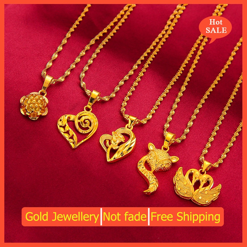 Women Flower Necklace Vietnam Sand Gold Pendant Female Love Water Drop ...