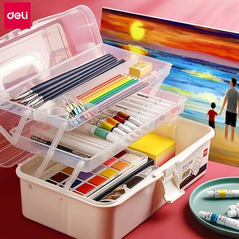Deli Painting Tool Storage Box 3-Layer Drawing Tool Organizer Art ...