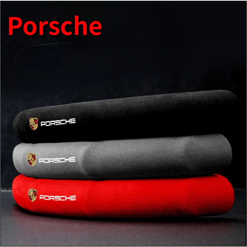 PORSCHE LOGO Carbon Fiber Leather Texture Steering Wheel Side Sticker ...