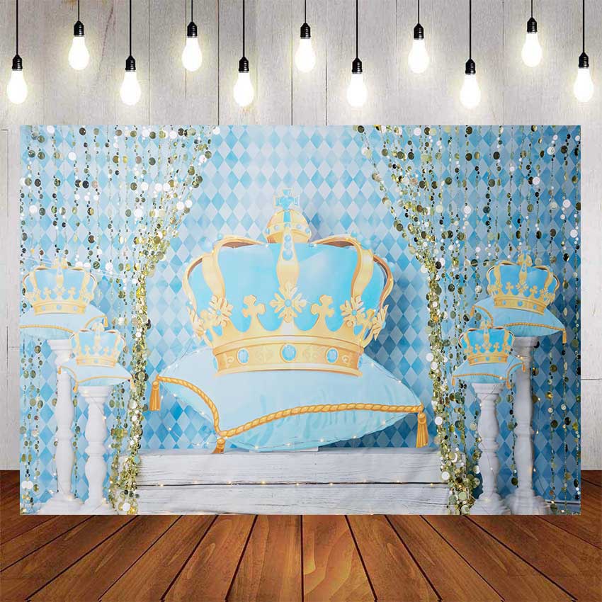 Little Prince Party Backdrop For New Born Boys Cake Smash Blue Crown ...