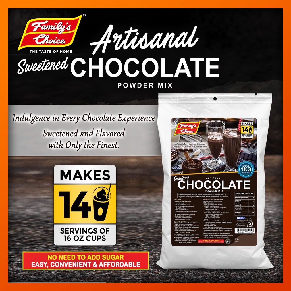 Family's Choice Artisanal Sweetened Chocolate Powder Mix 1Kg (Used for ...