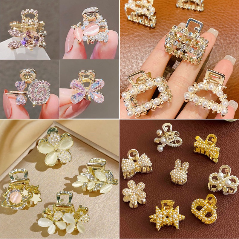 Rhinestone Pearl Hair Clamp High Ponytail High Grip Clip Mini Hair Clip ...