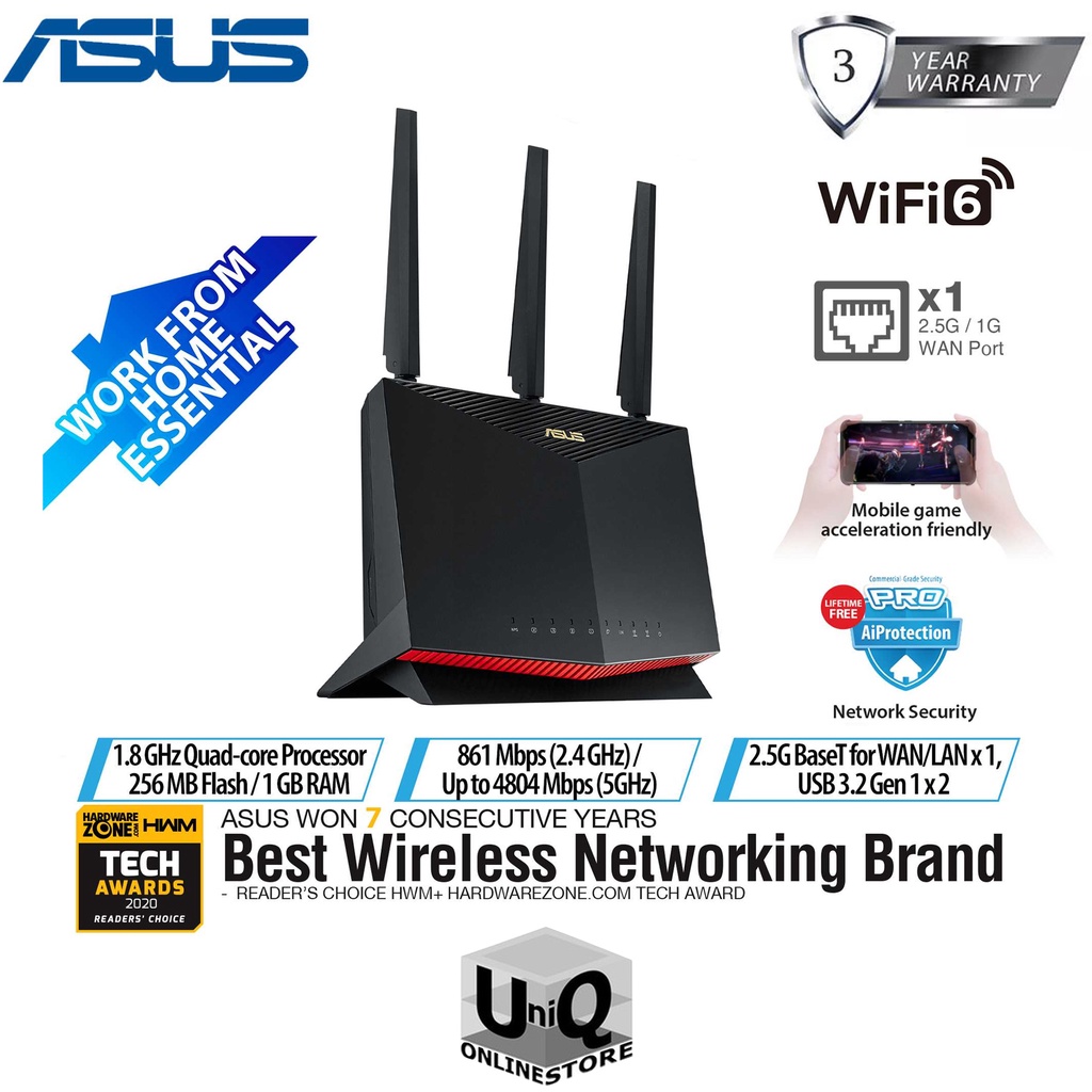 ASUS RT-AX86U AX5700 Dual Band WiFi 6 Gaming Router with WiFi 6 802 ...