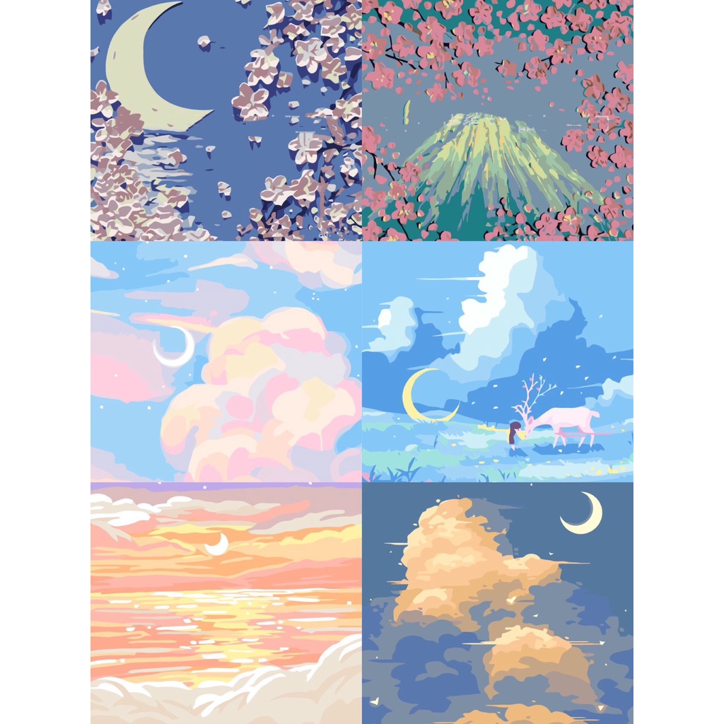 Ready Stock20*20cm Framed Digital Painting Pagpipinta DIY Canvas ...