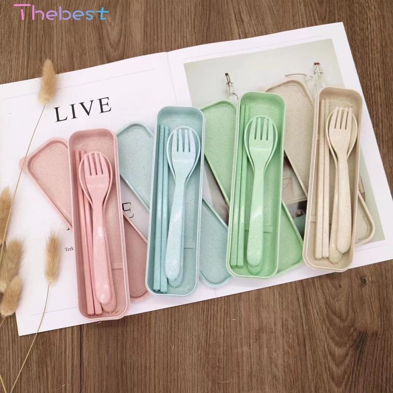 Wheat Straw 3 In 1 Spoon Fork & Chopstick Set With Organizer Box ...