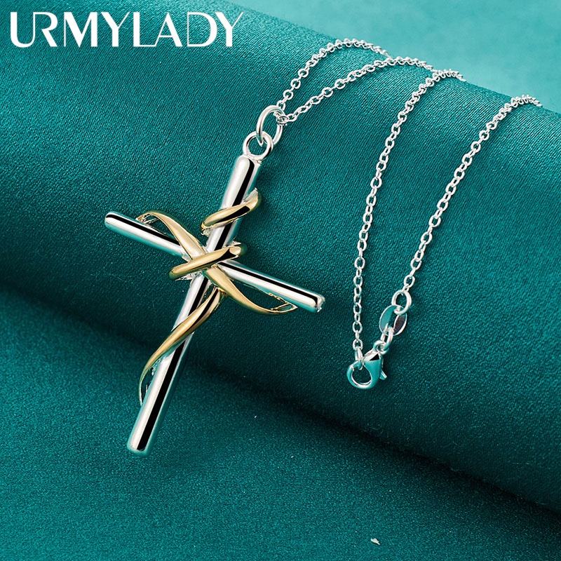 URMYLADY 925 Sterling Silver Cross Pendant Snake Chain Necklace For ...
