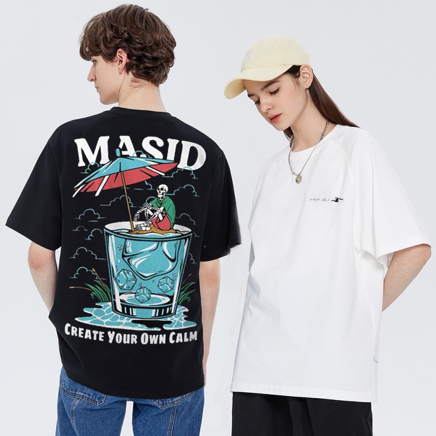 masid T-shirt text secure loose cotton with black and white back print ...