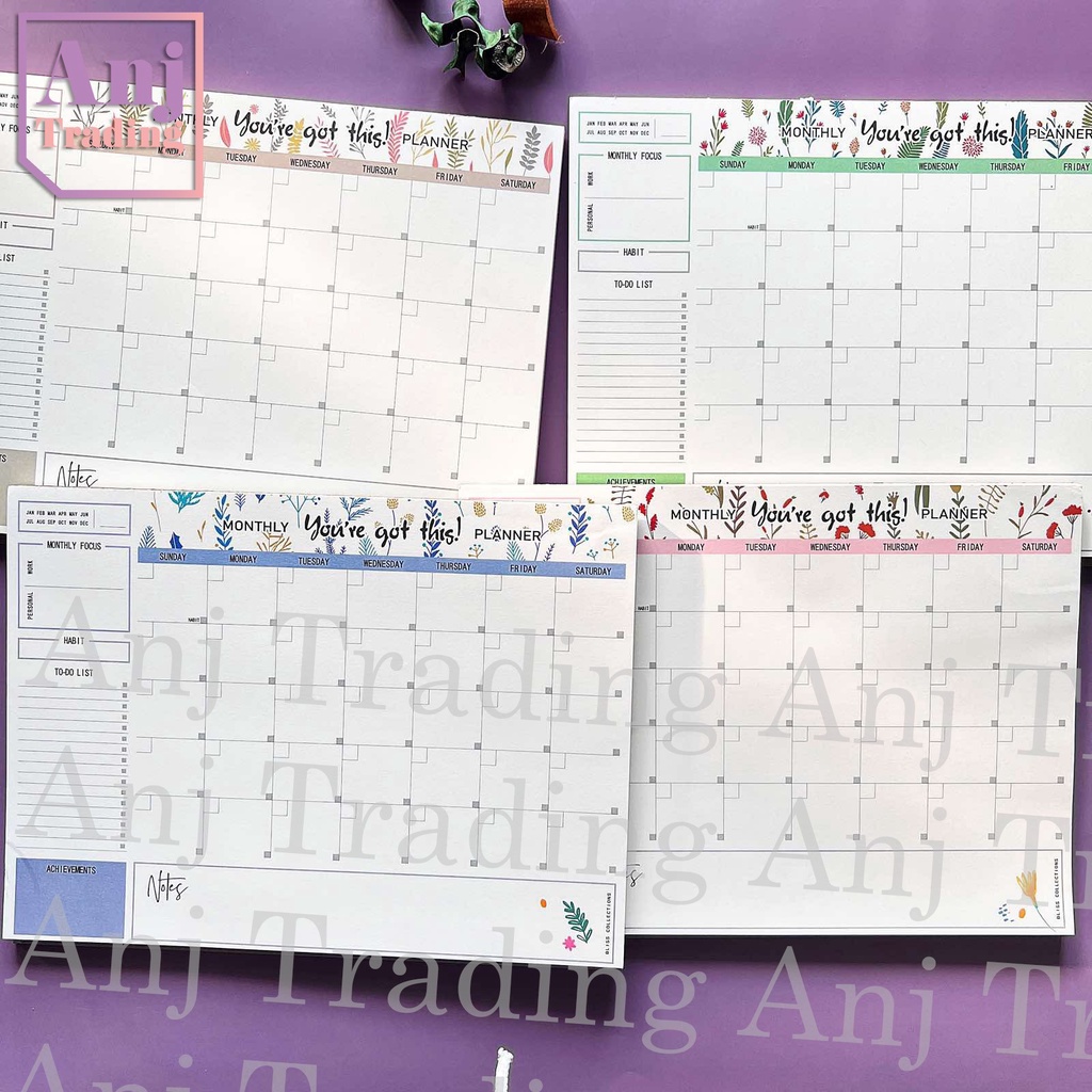 Monthly/Weekly Planner on Desk Tear Off Pad 60 Undated Sheets A4 Size ...