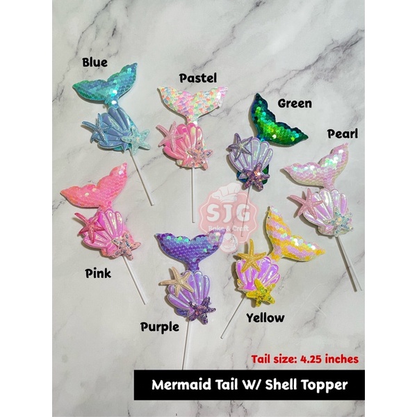 mermaid tail with shell topper cake decoration cake topper | Shopee ...