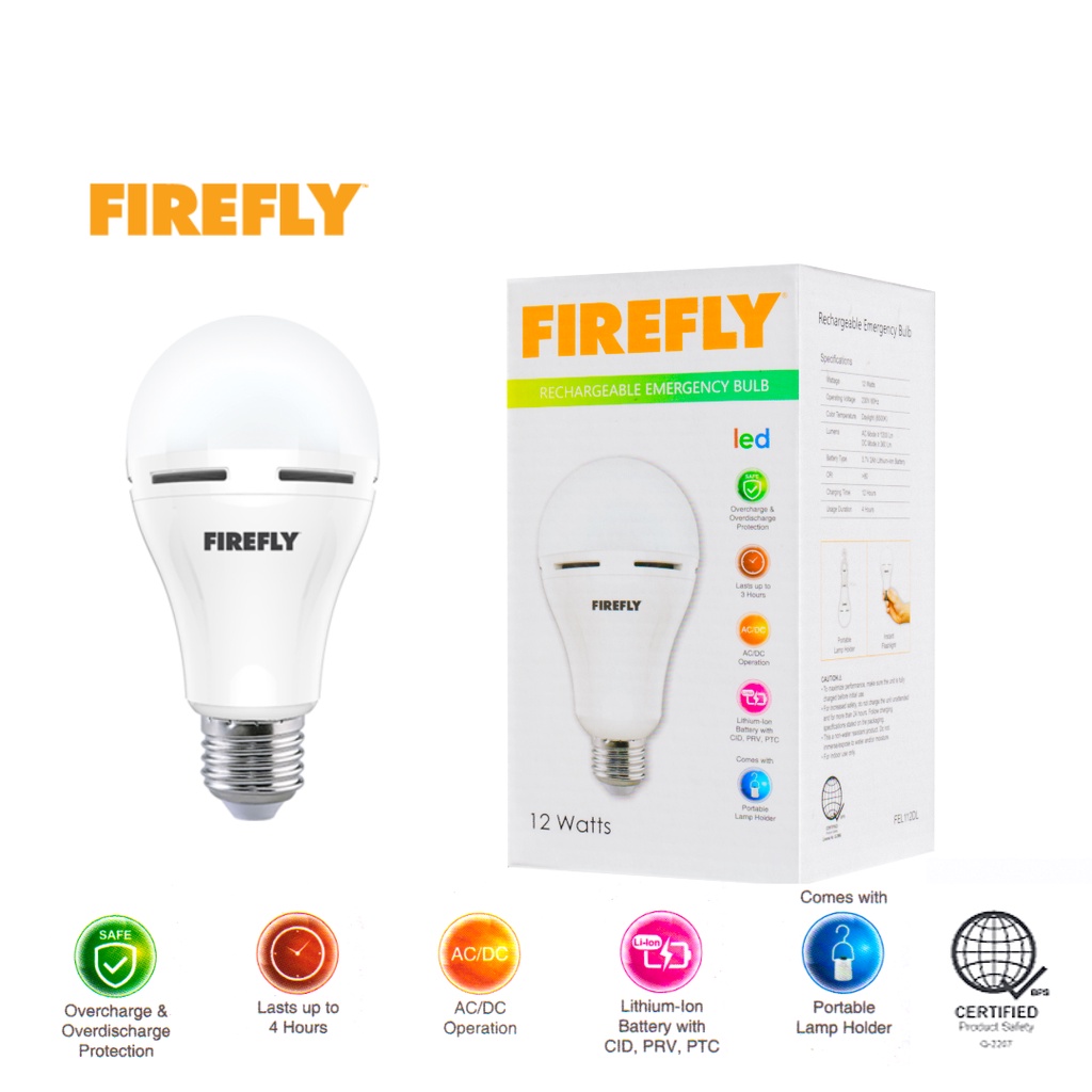 Firefly Rechargeable Emergency Light Emitting Diode LED Light Bulb AC ...