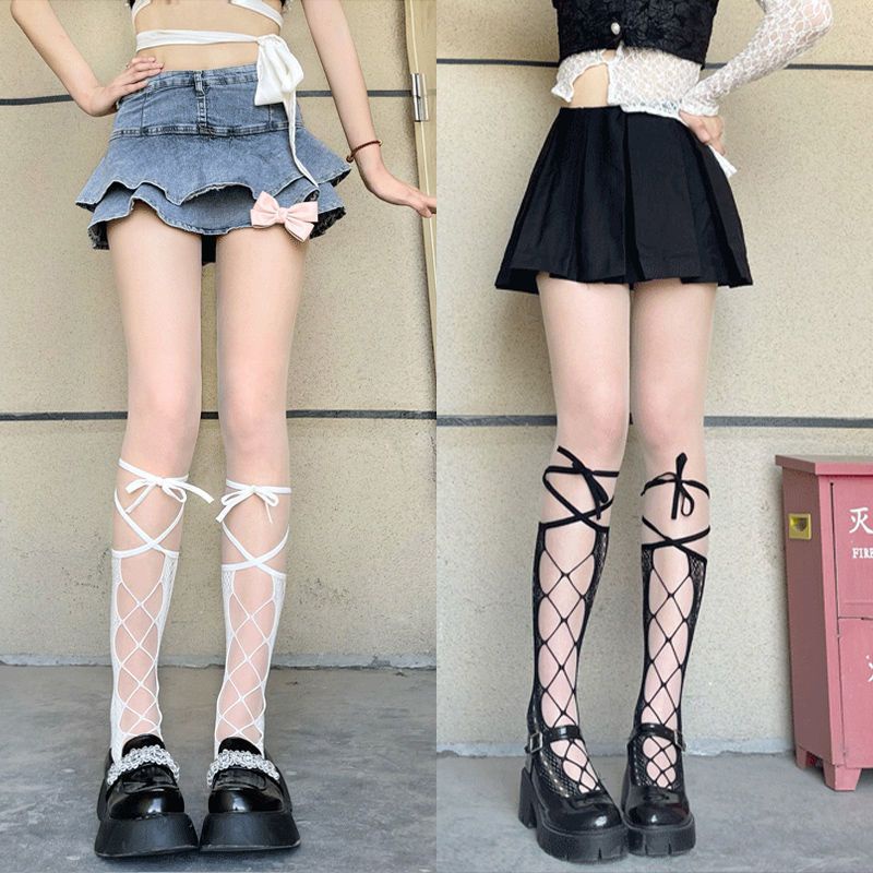 Gothic Lolita cool girl lace half stockings straps in stockings stretch ...