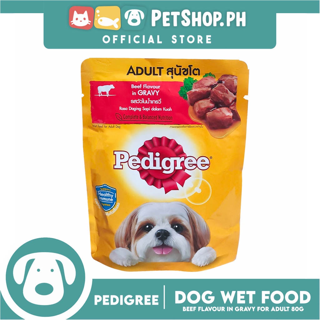 Pedigree Beef Flavor in Gravy for Adult Dog Wet Food 80g | Shopee ...