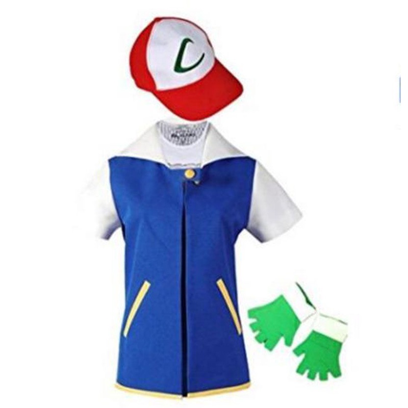 Pokemon Ash Ketchum Cosplay Costume Full Set Adults Jacket Gloves Hat ...
