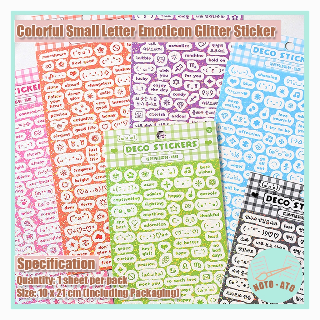 Colorful Small Word Letter Emoticon Glitter Korean Sticker Sheet ...