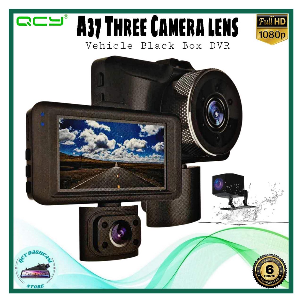 Original QCY A37 Three Cameras 1080P FULL HD VEHICLE BLACK BOX DVR Dash ...