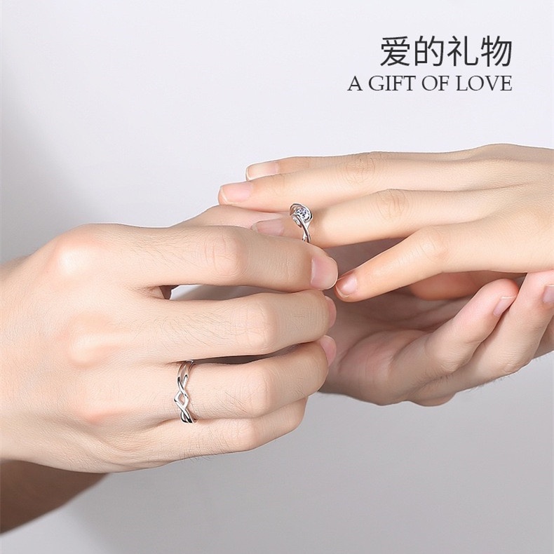 Silver plated couple ring Student jewelry Simple, small and delicate Adjustable pair ring Small ...