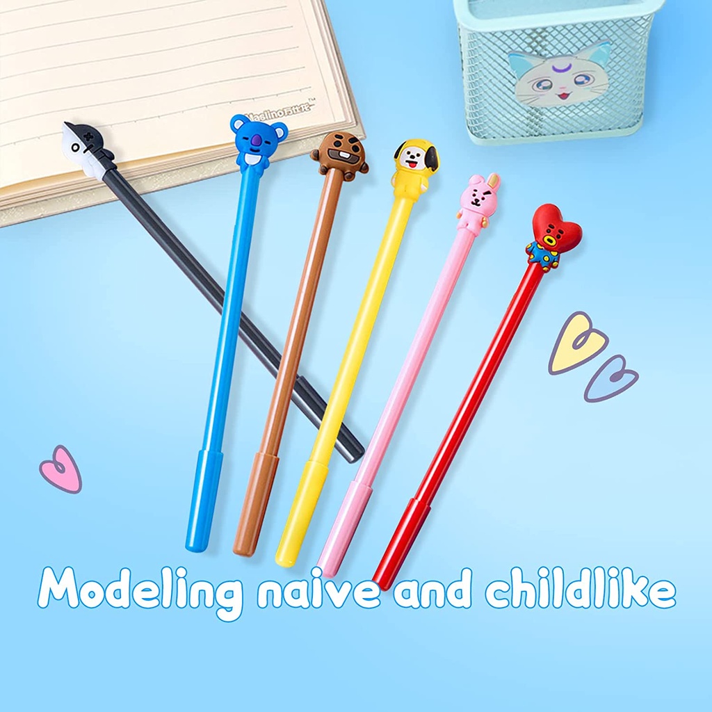 BTS Cartoon Animal Pens Black Ink Writing Pen Plastic Creative Gel Pens ...