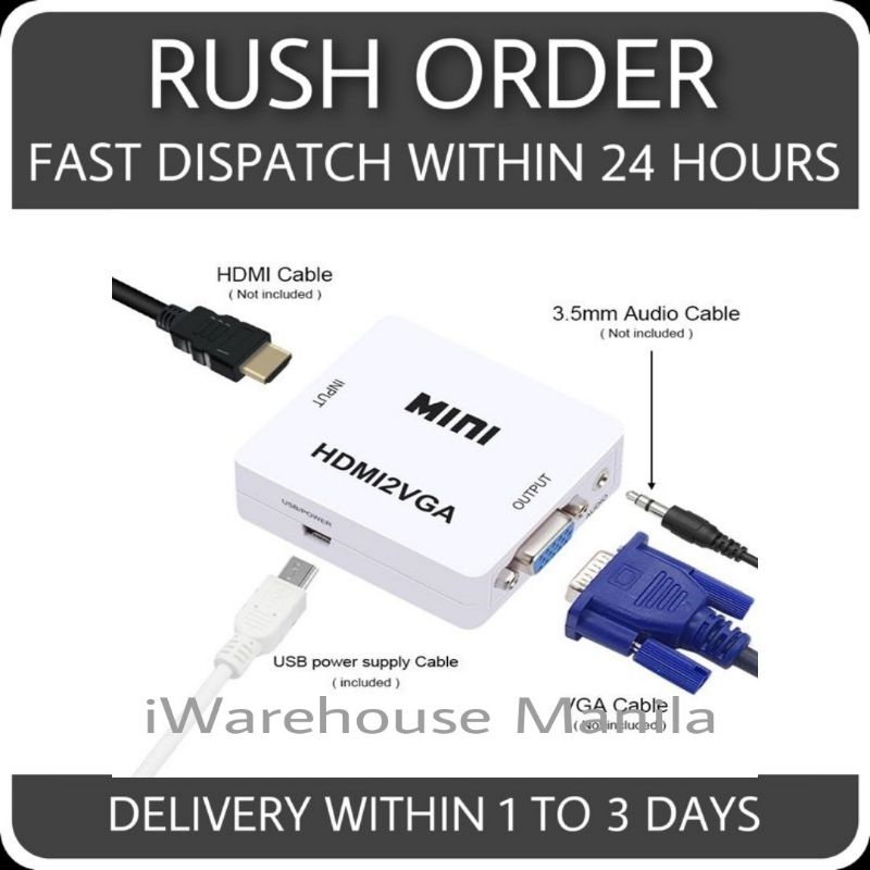 HDMI TO VGA CONVERTER BOX 1080P WITH AUDIO & POWER HDMI ADAPTER ...