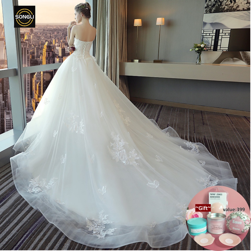 Simple sweet lace formal dress beaty Lace tail wedding dress Gown ...