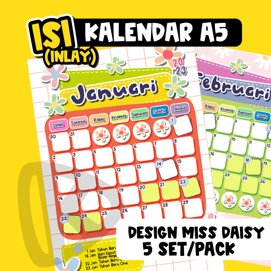ISI KALENDAR Size A5 5 SET Kalendar/Pack [2023] Design MISS DAISY ...