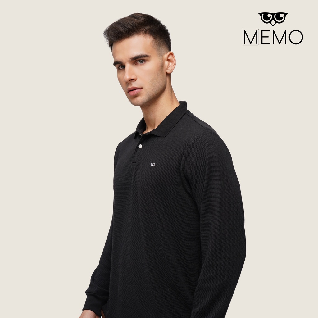 Memo Long Sleeve Polo For Men (Black/Brown) | Shopee Philippines