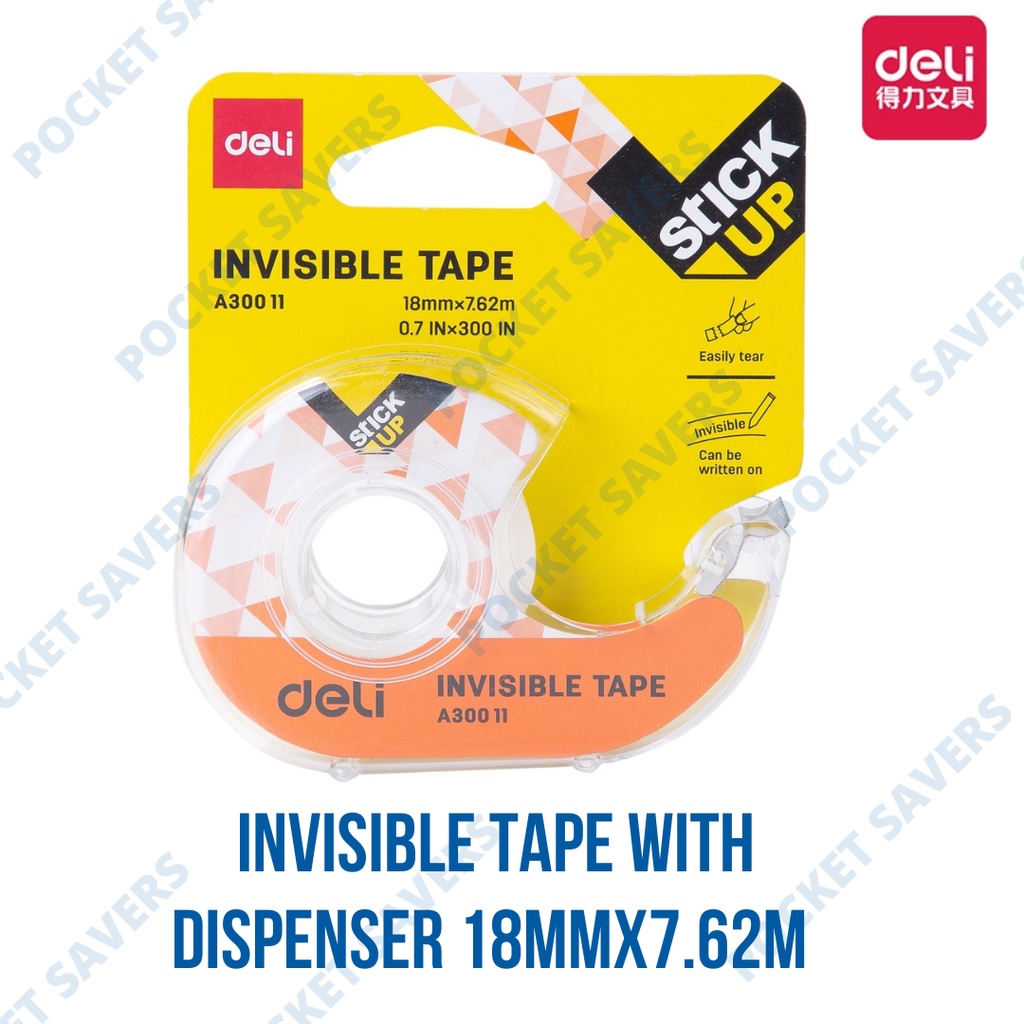 DELI Invisible Tape with Dispenser 18 mm x 7.62 mm (Non-Toxic, BOPP ...