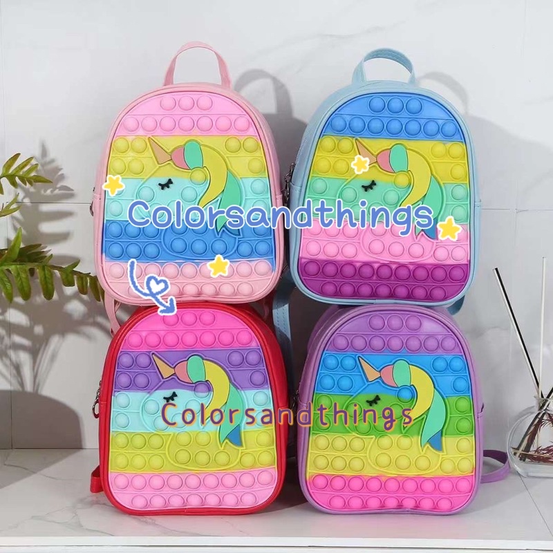 Pop It Fidget Toy Unicorn Backpack Girls Pop Bookbag Rainbow Fidget ...