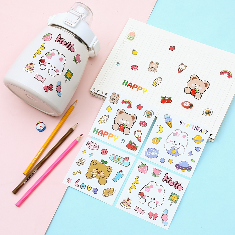 Cartoon sticker Heat preservation cup Water cup sticker Cute ins Bear ...