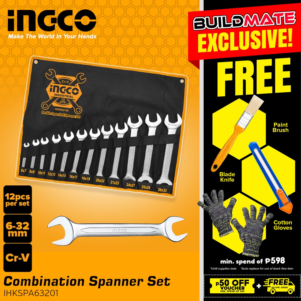 INGCO 12 PCS 6-32mm Combination Spanner Wrench Set 6-32mm Cr-V ...