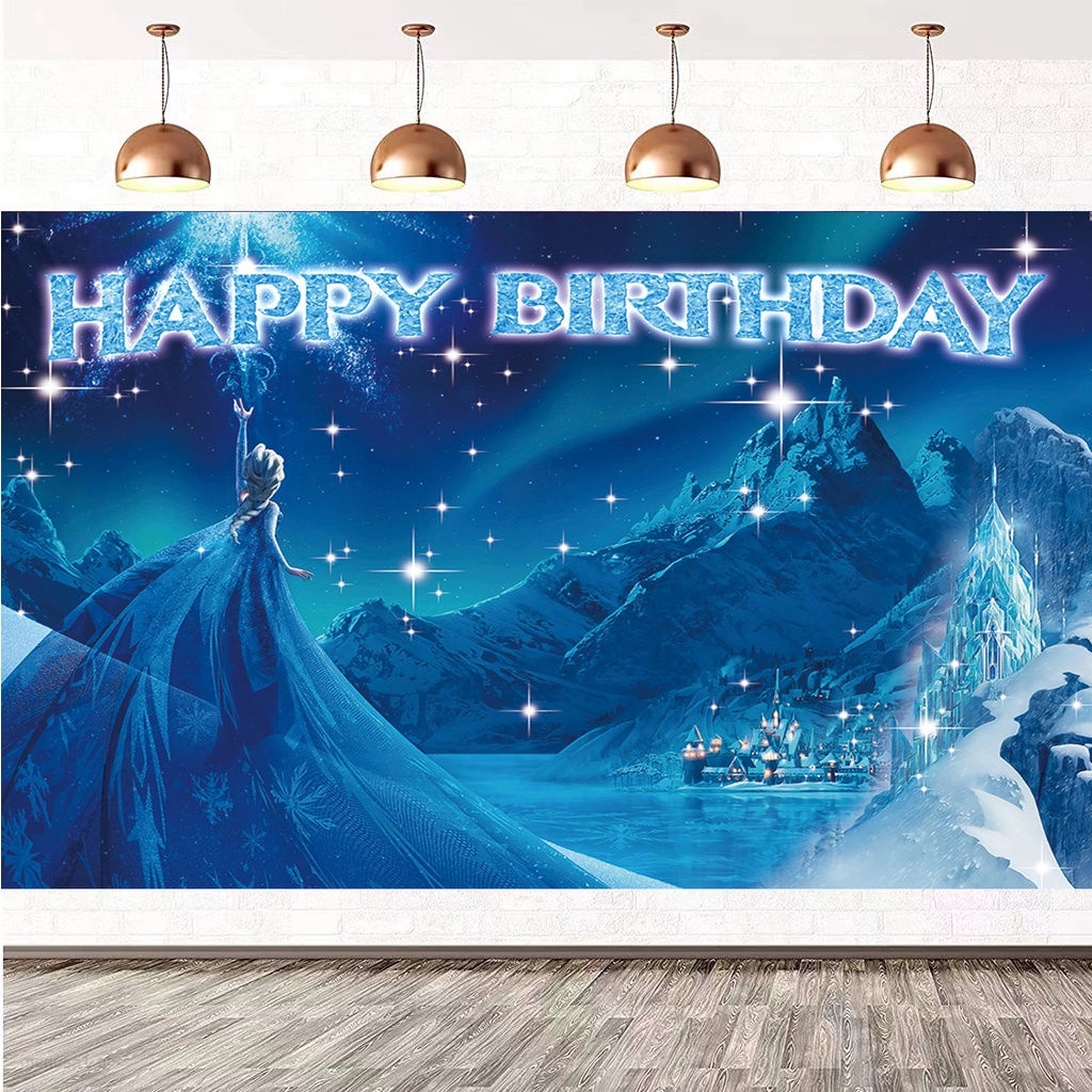 100x150CM Frozen Theme Backdrop Elsa Anna Happy Birthday Background ...