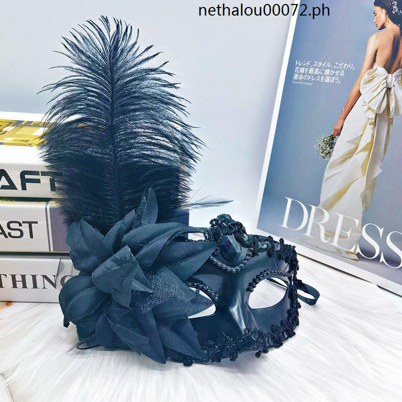 Halloween Women's Half-Face Ostrich Feather Black Sexy Mask Female ...