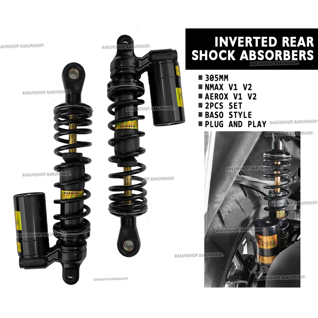 Yamaha AEROX NMAX V1 V2 MUTARRU INVERTED Rear shock absorbers BASO STYLE 2pcs 305mm Black ...