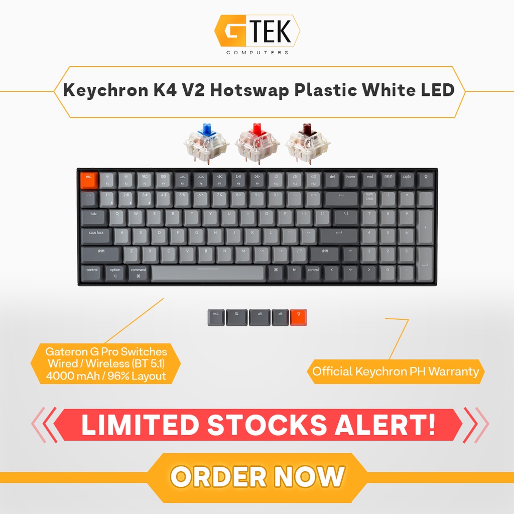 Keychron K4 V2 Hotswap Plastic Frame White LED Gateron G Pro Wireless ...