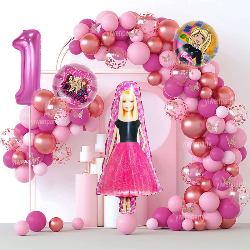 1 Set Princess Barbie Birthday Party Decoration Rose Pink Barbie ...