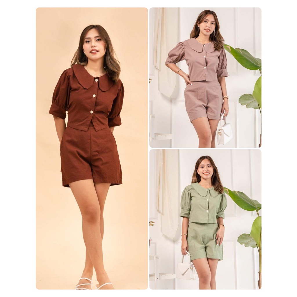 Josephine Linen Coordinates | Button Down Puff Sleeve Top and Shorts ...