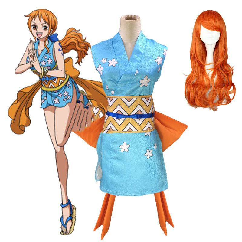 One Piece Nami Cosplay Wig 2 Years Later Orange Long Curly Heat ...