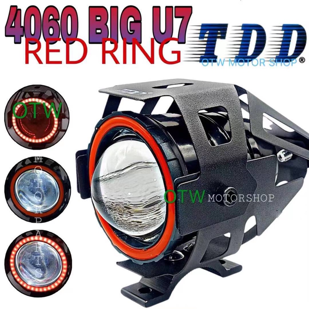 TDD 4060 Motorcycle LED U7 Projector Headlight Universal (Angel Eye Red ...