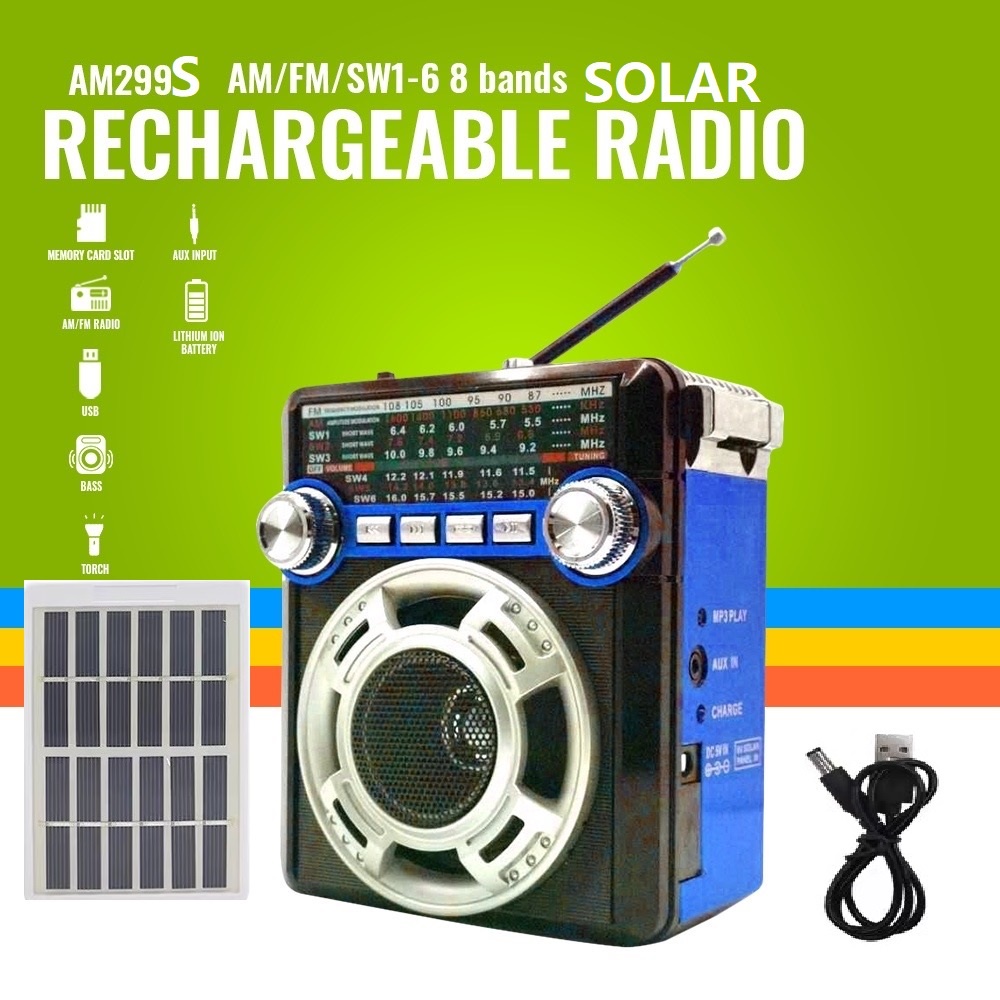 KUKU Solar radio AM/FM/SW 8-band radio with USB/TF music player and LED ...