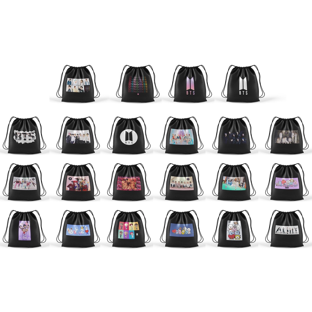 KPOP-BTS Design Black Drawstring Bag Large 14x16 inches | Shopee ...