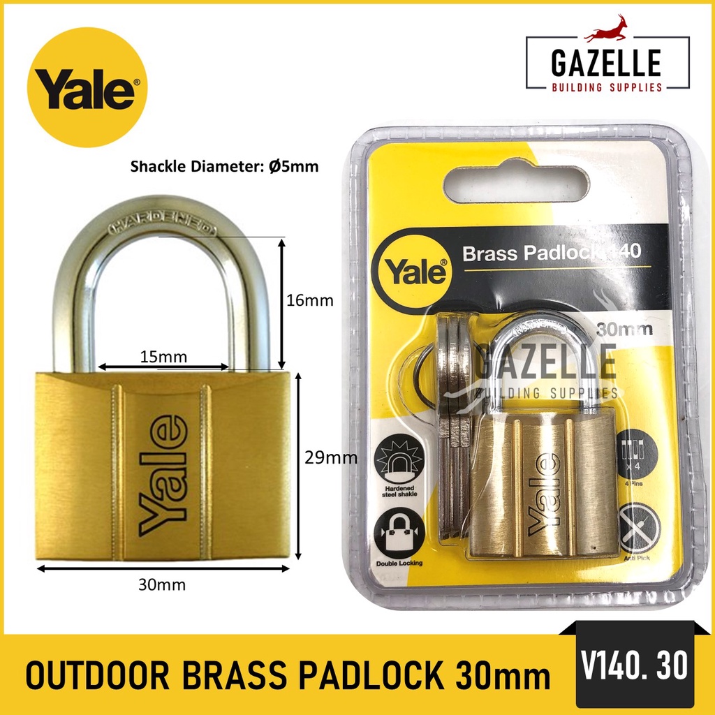 Yale Outdoor Brass Padlock Heavy Duty w/ 3 Keys 30mm (Available in Long ...
